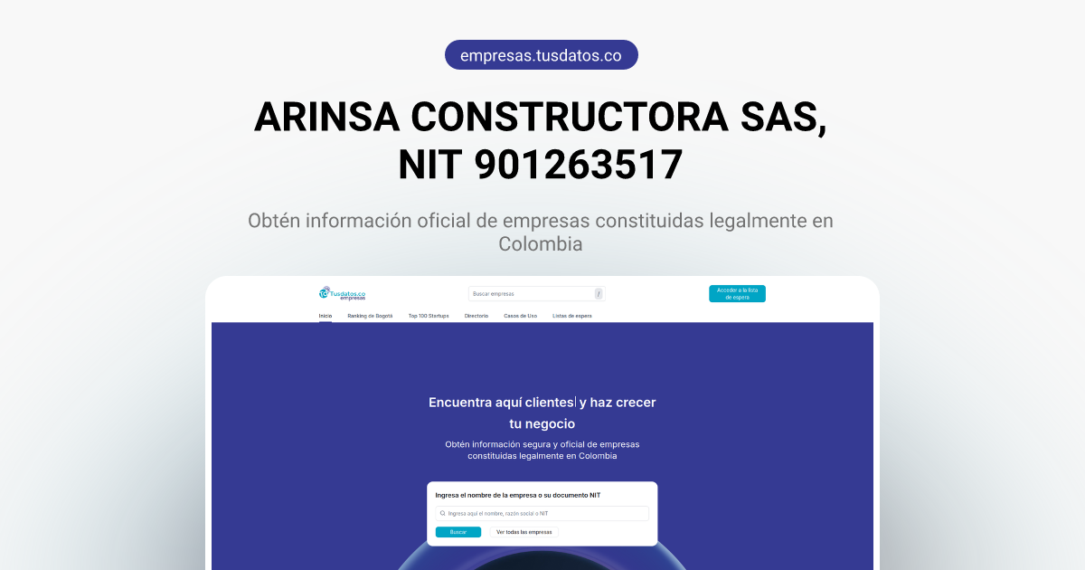 ARINSA CONSTRUCTORA SAS | 901263517 | Tusdatos Empresas